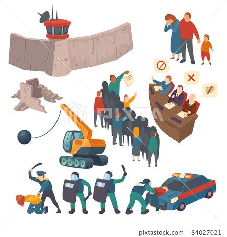 Strike, angry men and women protest on rally, riot - Stock Illustration ...