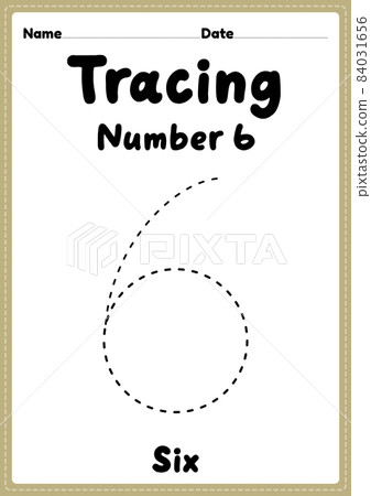 Tracing number 6 worksheet for kindergarten,... - Stock Illustration ...