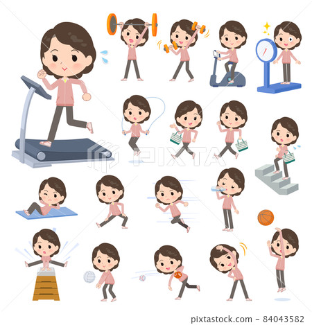 Pink jersey middle-aged women's set on exercise... - Stock Illustration ...