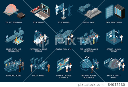 Digital Twin Technology Set - Stock Illustration [84052280] - PIXTA