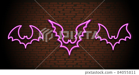 Neon bats silhouettes on brick wall background-插圖素材 [84055811] - PIXTA圖庫