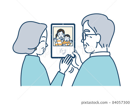 Grandparents and grandchildren making video calls - Stock Illustration ...