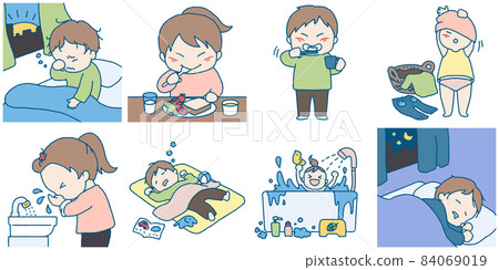 Illustration set depicting a child's daily life - Stock Illustration ...