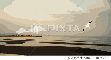 Coastal illustration (Matama Coast, Oita... - Stock Illustration ...