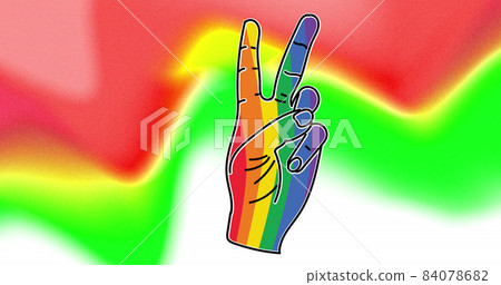 Image of rainbow victory symbol over colorful... - Stock Illustration ...