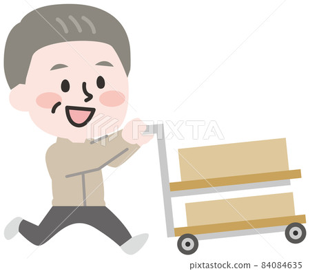 Product cart and senior male clerk - Stock Illustration [84084635] - PIXTA