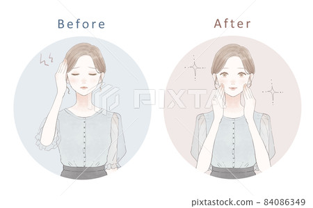 Before and after women suffering from headaches - Stock Illustration ...