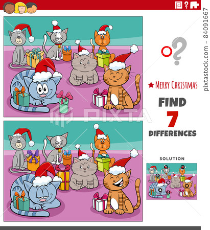 differences game with cats characters on... - Stock Illustration ...