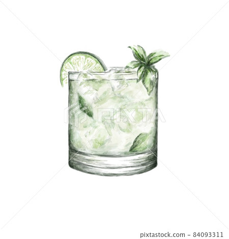 Watercolor illustration of a cocktail with lime - Stock Illustration ...