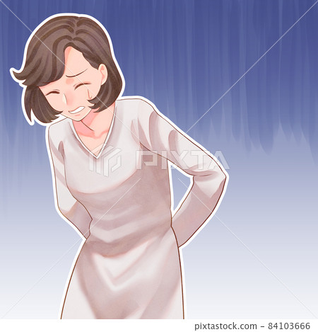 Illustration of a woman with back pain / square... - Stock Illustration ...