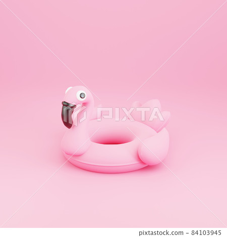 Cute cartoon inflatable flamingo on pink... - Stock Illustration ...