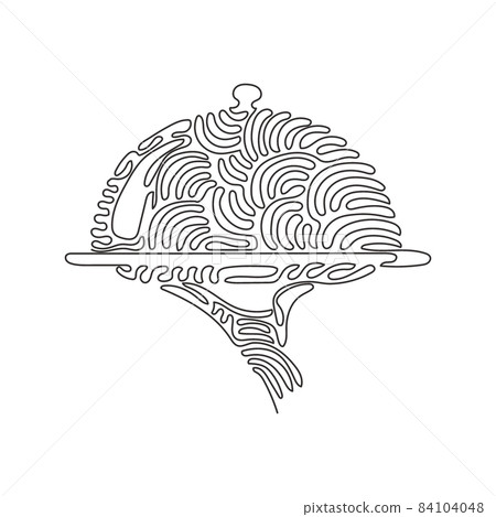 Single one line drawing tray on hand. Hand of... - Stock Illustration ...