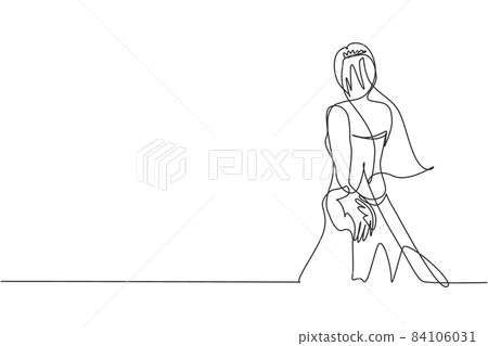 Continuous one line drawing married girl leads... - Stock Illustration ...