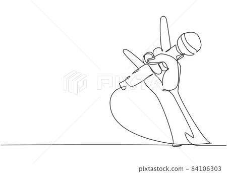 Single continuous line drawing rock hand... - Stock Illustration ...