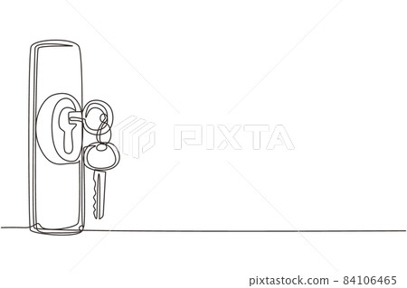 Single one line drawing keys stuck in lock in... - Stock Illustration ...