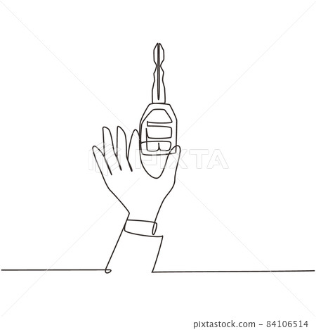 Single one line drawing male hand holding car... - Stock Illustration ...