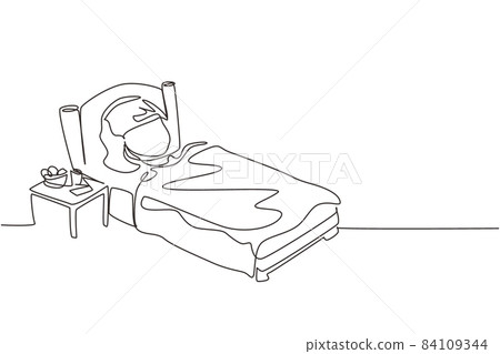 Single continuous line drawing sick girl with... - Stock Illustration ...