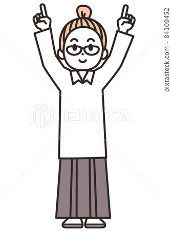 Illustration material of a young woman pointing up - Stock Illustration ...