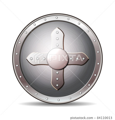 Round metal knight shield. Realistic vector... - Stock Illustration ...