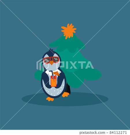 Cartoon New Year's Penguin with a Christmas... - Stock Illustration ...