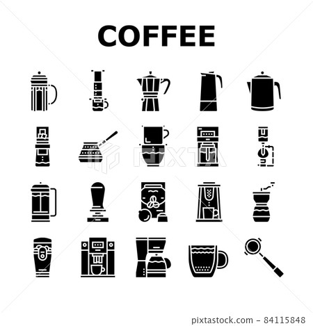 Coffee Make Machine And Accessory Icons Set Vector - Stock Illustration ...