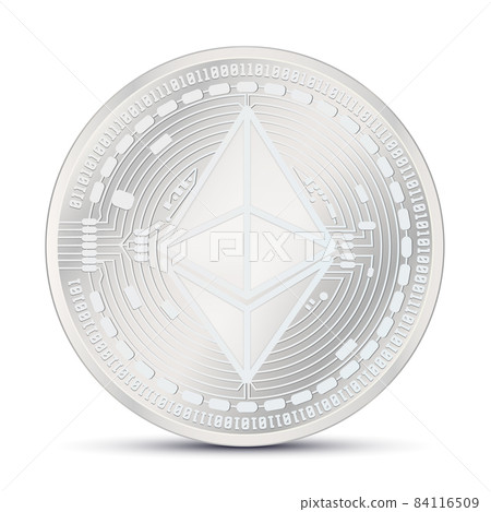 Vector drawing, silver Ethereum coin on white... - Stock Illustration ...