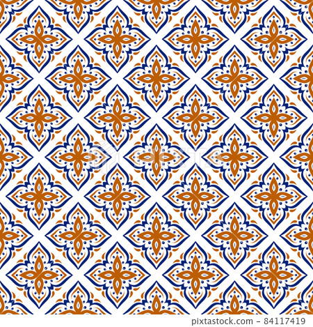 Blue and orange seamless pattern. Geometric.... - Stock Illustration ...