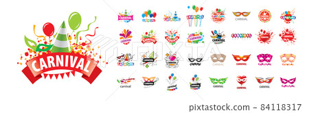 A set of vector carnival logos on a white... - Stock Illustration ...