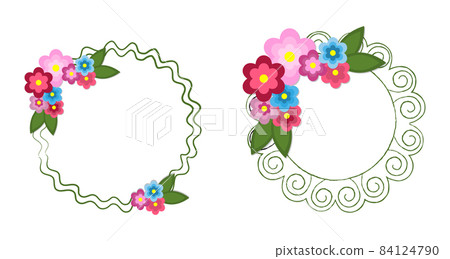 Round Photo Frame with Colorful Spring Flowers - Stock Illustration ...