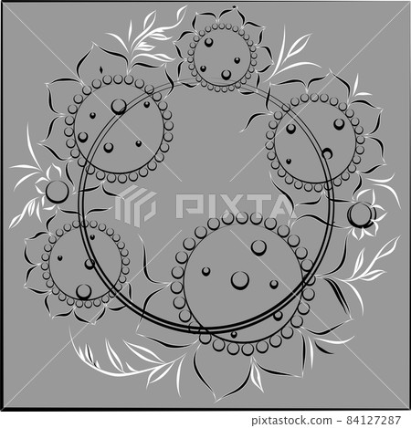 black and white floral pattern on gray...-插圖素材 [84127287] - PIXTA圖庫