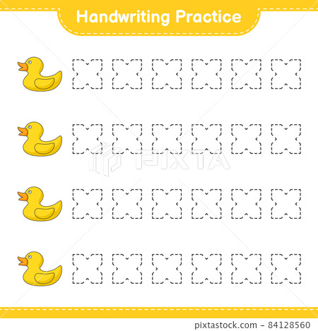 Handwriting practice. Tracing lines of Rubber... - Stock Illustration ...