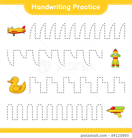 Handwriting practice. Tracing lines of Plane,... - Stock Illustration ...