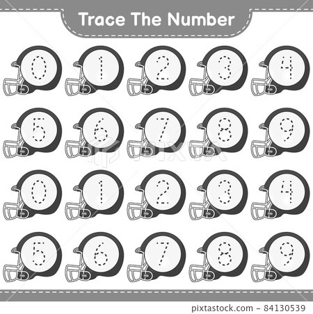 Trace the number. Tracing number with Football... - Stock Illustration ...