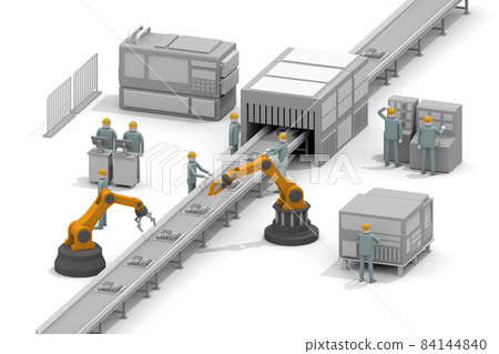 Machine operation. People working in the... - Stock Illustration ...
