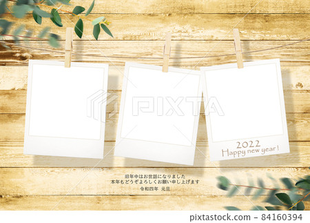Natural wood grain photo frame new year card - Stock Illustration ...