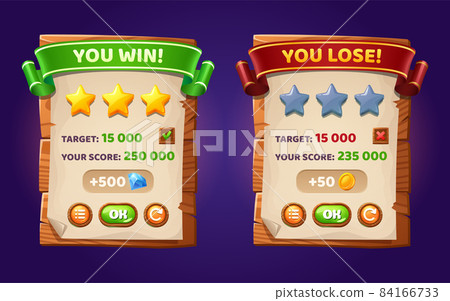 Game ui interface boards with win and lose - Stock Illustration ...