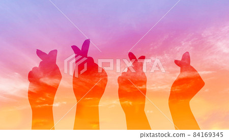 Lots of finger heart hands_sunset background - Stock Illustration ...