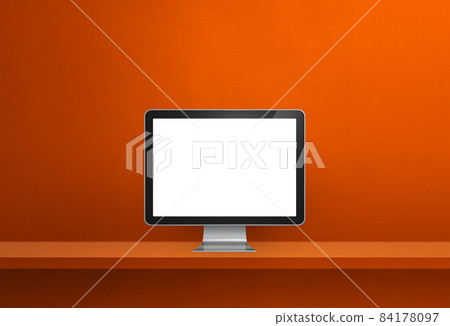 Computer pc on orange shelf banner-插圖素材 [84178097] - PIXTA圖庫