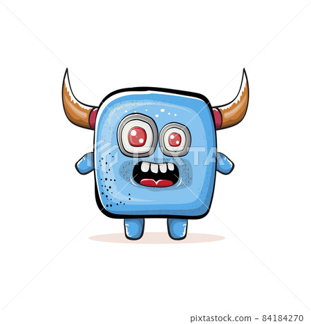 Vector cartoon funny blue monster with horn...-插圖素材 [84184270] - PIXTA圖庫