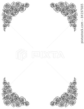 Rose frame line drawing hand-painted black - Stock Illustration ...