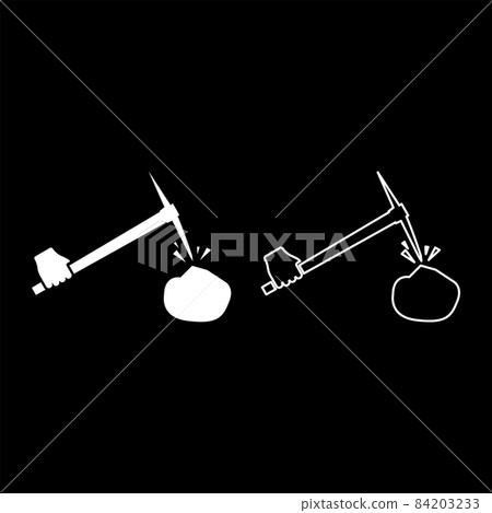 Pickaxe hit stone in hand icon white color...-插圖素材 [84203233] - PIXTA圖庫