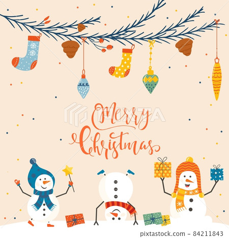Greeting card of cozy Christmas decorations... - Stock Illustration ...