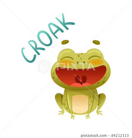 Cute funny frog croaking. Happy green toad... - Stock Illustration ...