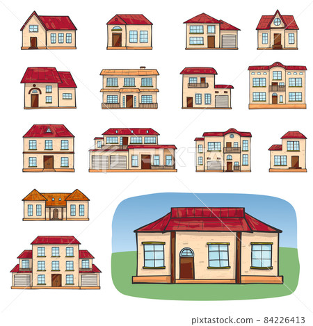 Set of vector different houses, cartoon... - Stock Illustration ...