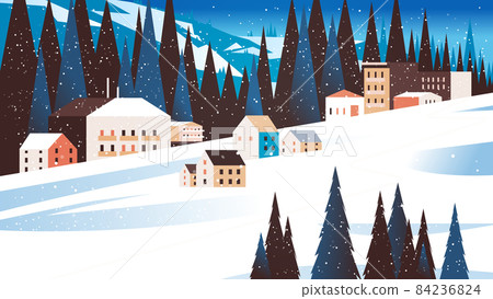 snow covered buildings in winter season... - Stock Illustration ...