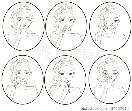 Female face set to make up line drawing - Stock Illustration [84237014 ...