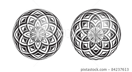 Set od 3D spherical shapes with geometric pattern.-插圖素材 [84237613 ...