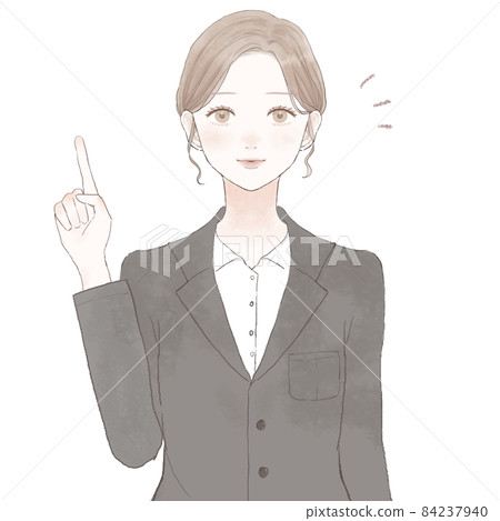 A woman in a suit explaining while pointing her... - Stock Illustration ...