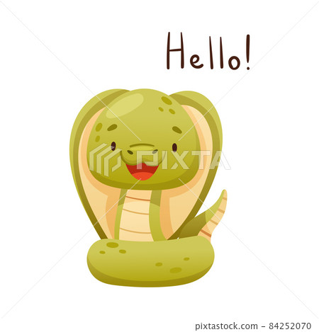 Cute green snake saying Hello. Funny wild... - Stock Illustration ...