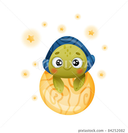 Cute turtle in space. Adorable baby tortoise... - Stock Illustration ...